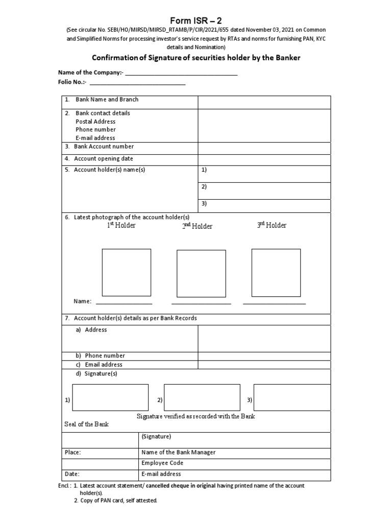 Form ISR - 2: Name of The Company: - Folio No. | PDF | Finance & Money ...