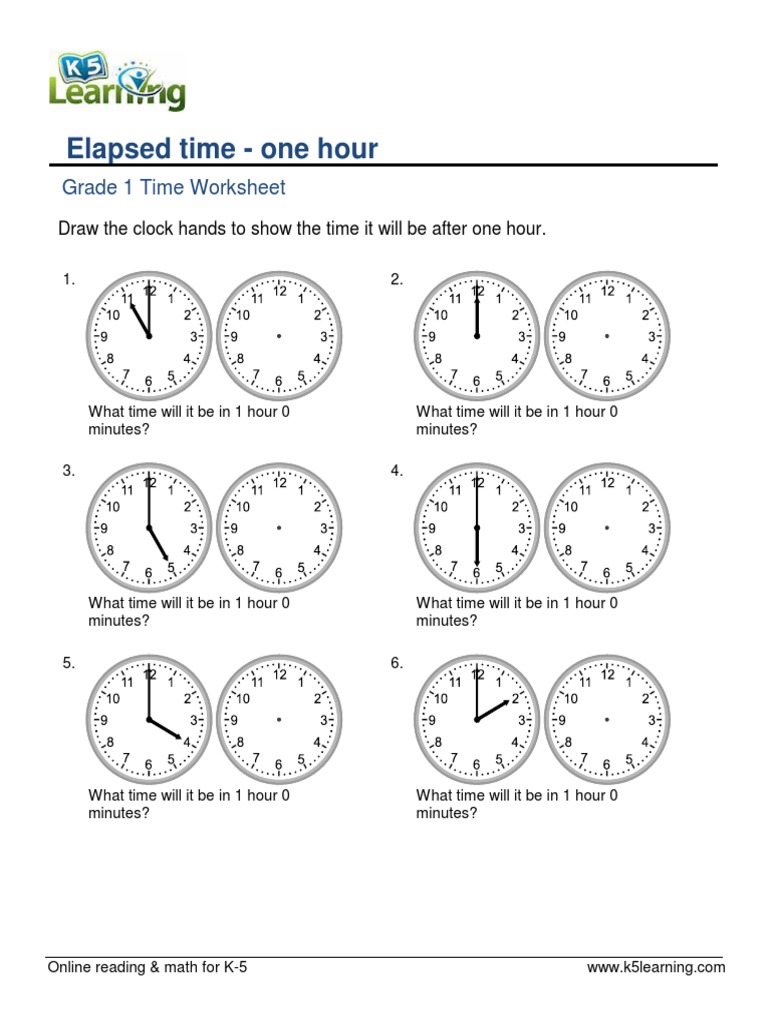 Grade 1 Elapsed Time One Hour e | PDF