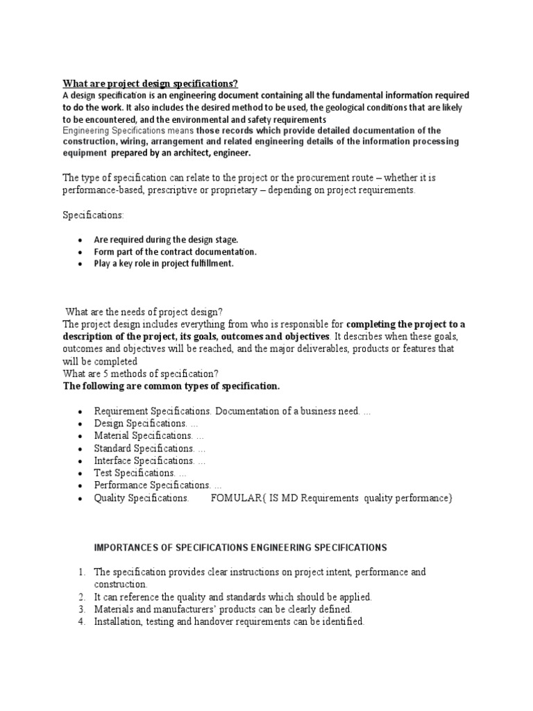 What Are Project Design Specifications? | PDF | Specification ...