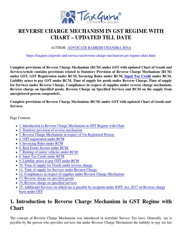 Reverse Charge Mechanism in GST Regime With Chart – Updated Till Date ...