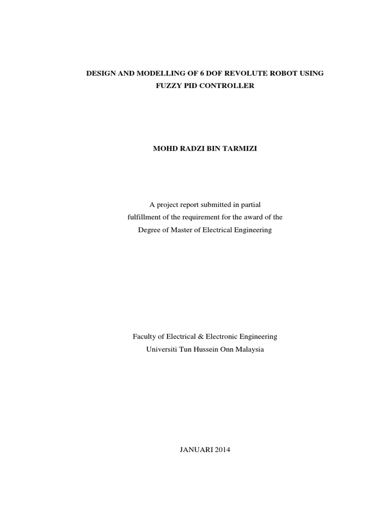 Design and Modelling of 6 Dof Revolute Robot Using Fuzzy Pid Controller | PDF