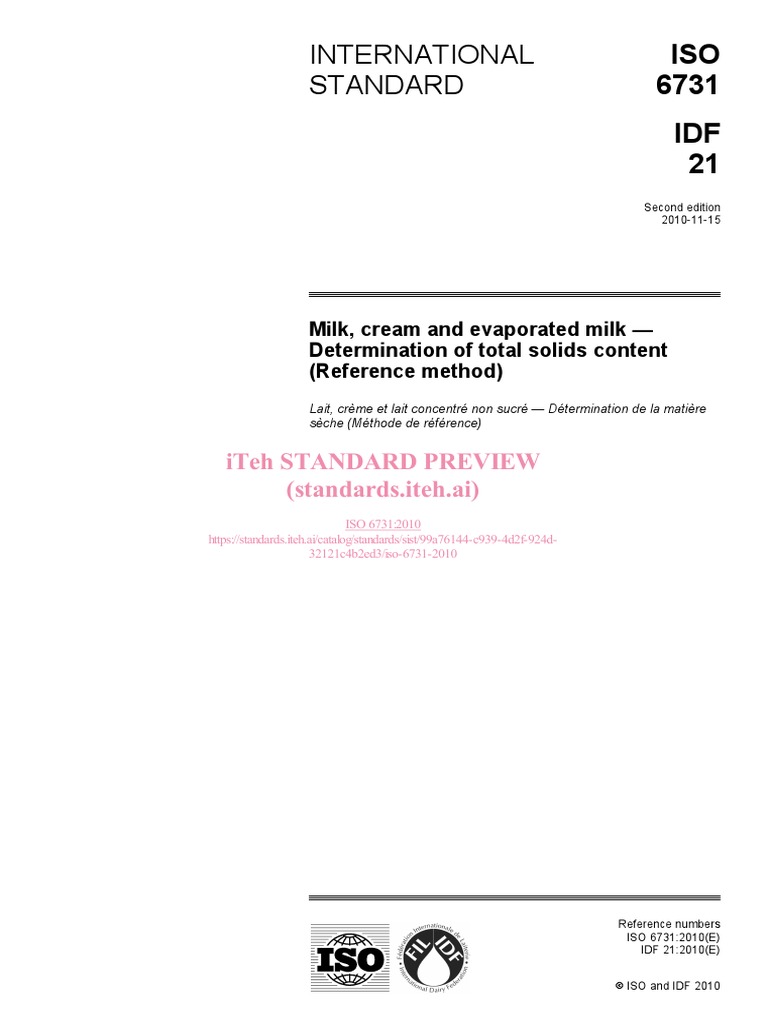 ISO-6731-2010 Milk Solids | PDF | International Organization For ...