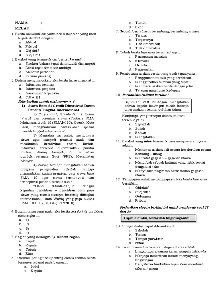 Soal Bahasa Indonesia Kelas 8 | PDF