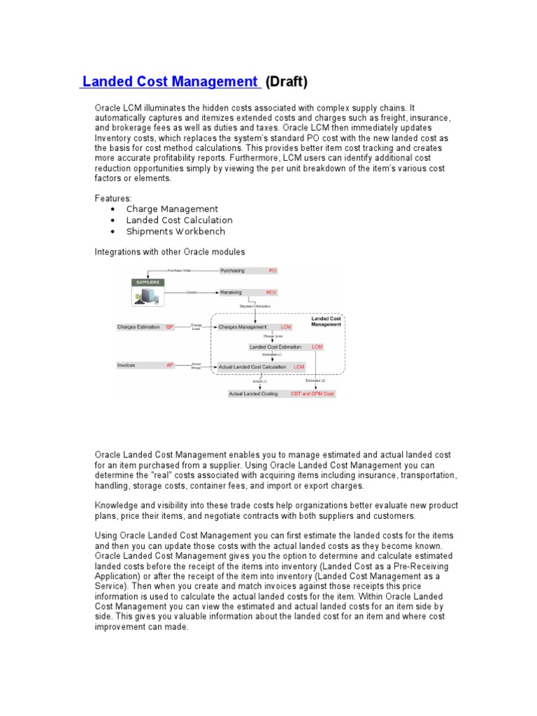 Oracle Landed Cost Management Guide | PDF | Cost Accounting | Cost