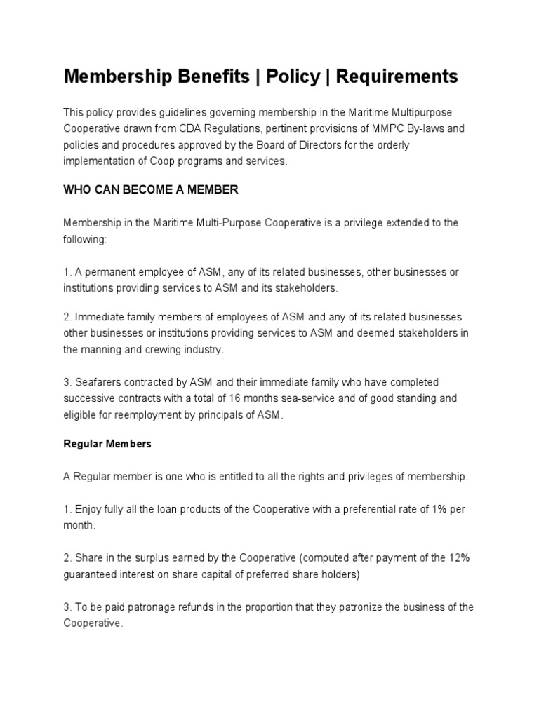 Cooperative Membership Policy Overview | PDF | Dividend | Cooperative