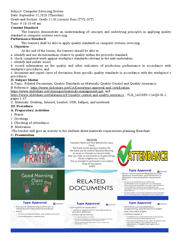 Computer Servicing System Grade 11 TVL ICT LP Week 2 | PDF | Quality ...