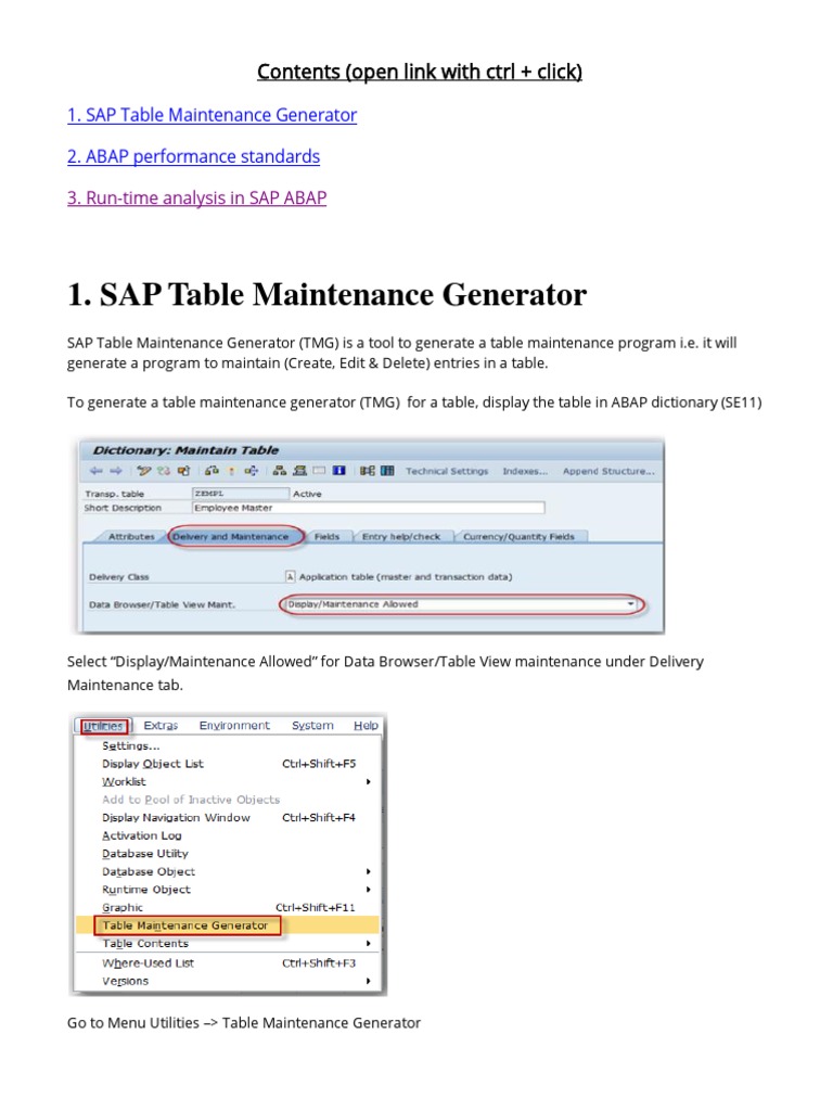SAP Table Maintenance Generator: Contents (Open Link With CTRL + Click ...