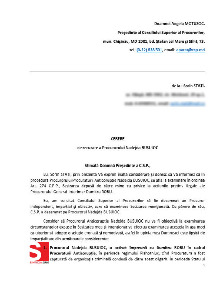 Cerere de Recuzare Ref Nadejda BUSUIOC 26-07-2022 Semnat 1 | PDF