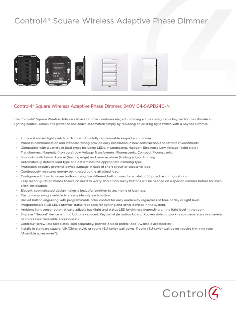 Control4 Square Wirless Adaptive Phase Dimmer | PDF | Compact ...