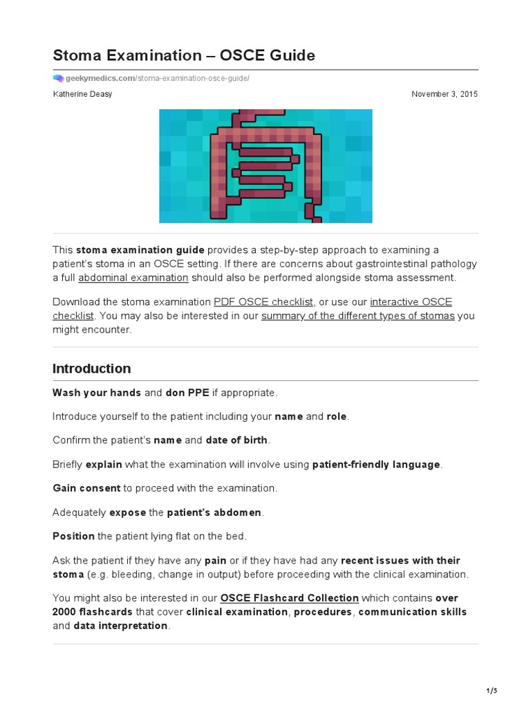 Stoma Examination OSCE Guide | Descargar gratis PDF | Abdomen | Medical ... Stoma Examination OSCE Guide | Descargar gratis PDF | Abdomen | Medical ...