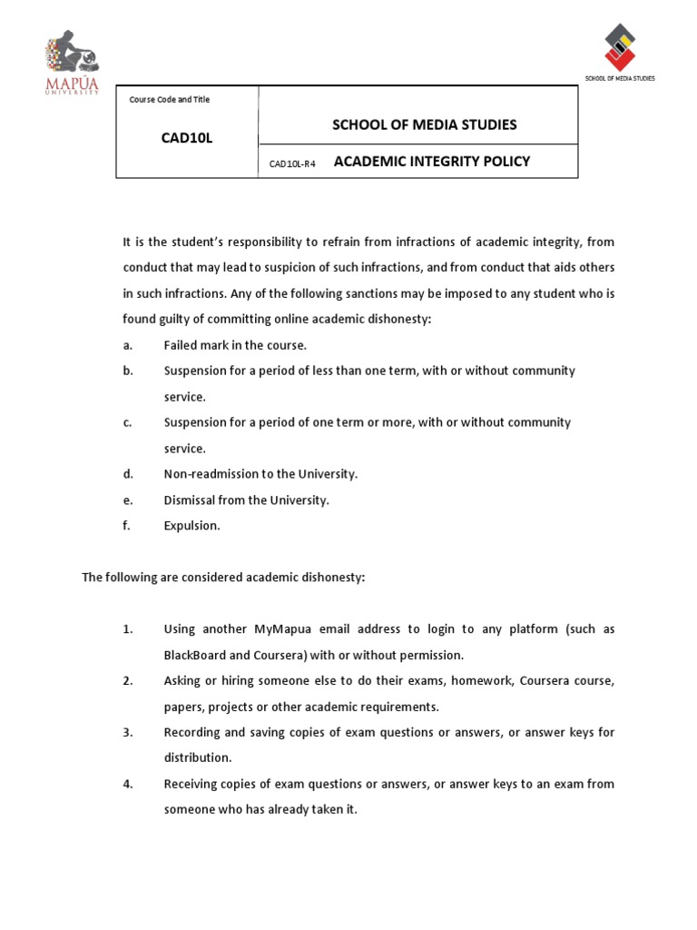 4 Cad10l Academic Integrity Agreement | PDF | Academic Integrity ...