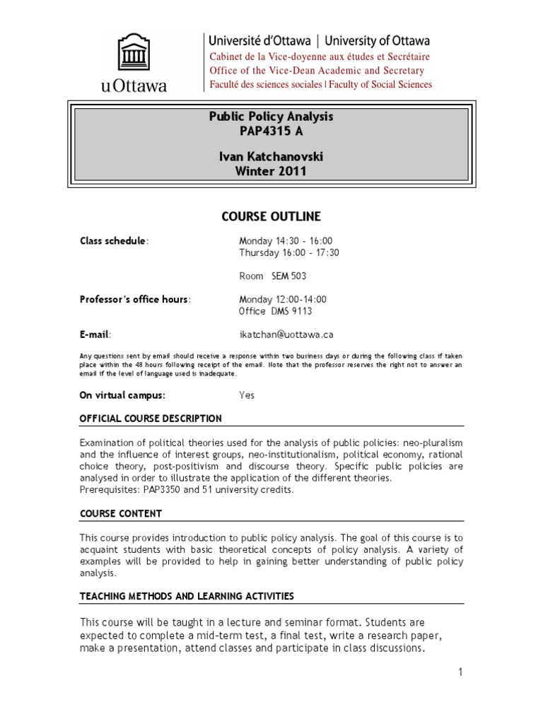 Public Policy Analysis Course Outline | PDF | Academic Dishonesty ...