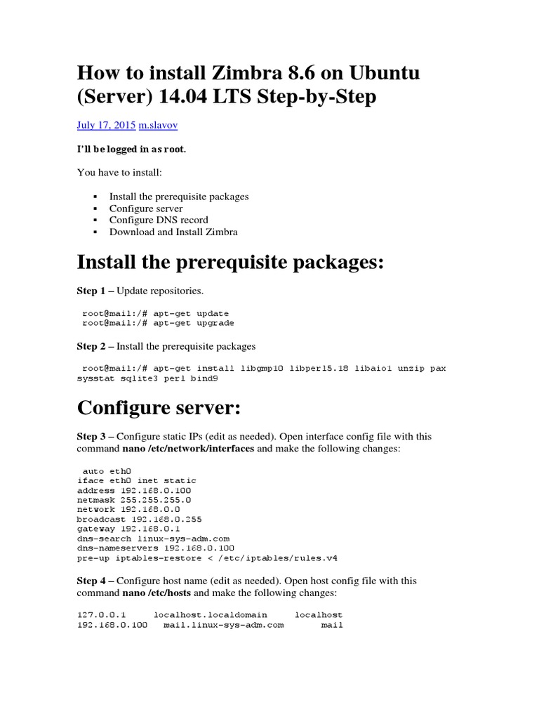 Zimbra 8.6 Install Guide for Ubuntu | PDF | Web Server | Internet & Web