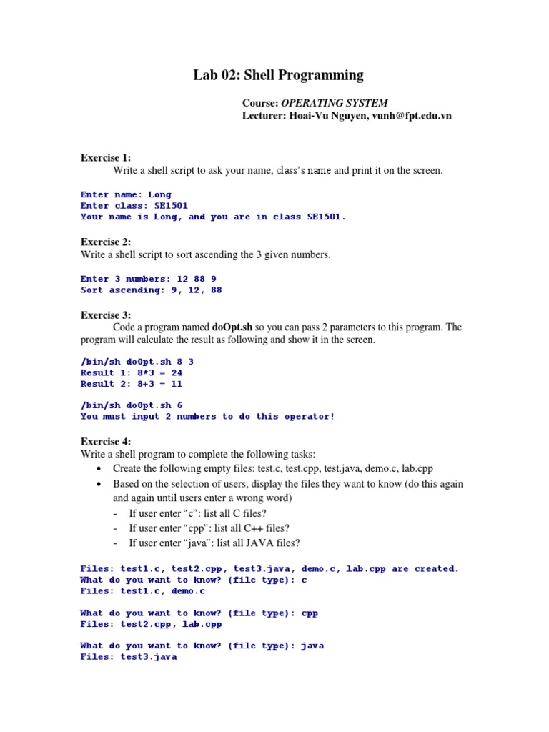 Lab 02: Shell Programming: Course: Operating System Lecturer: Hoai-Vu Nguyen, Vunh@fpt - Edu.vn ...