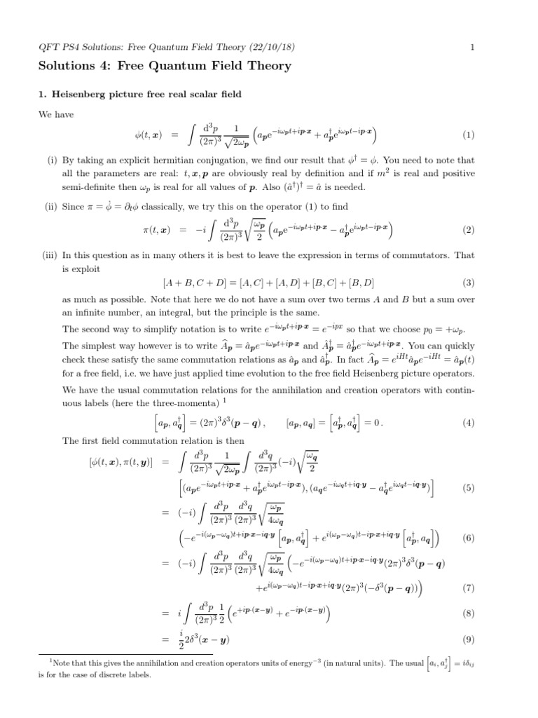 Solutions 4: Free Quantum Field Theory | PDF | Quantum Field Theory ...