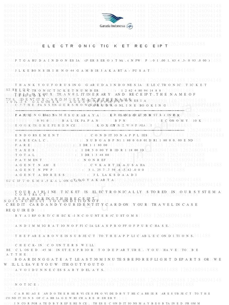 Garuda Indonesia E-Ticket Info | PDF