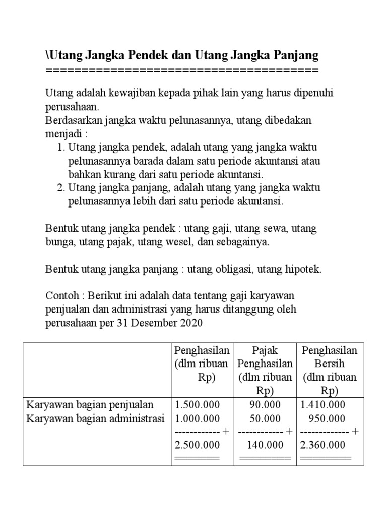 Utang Jangka Pendek Dan Utang Jangka Panjang | PDF