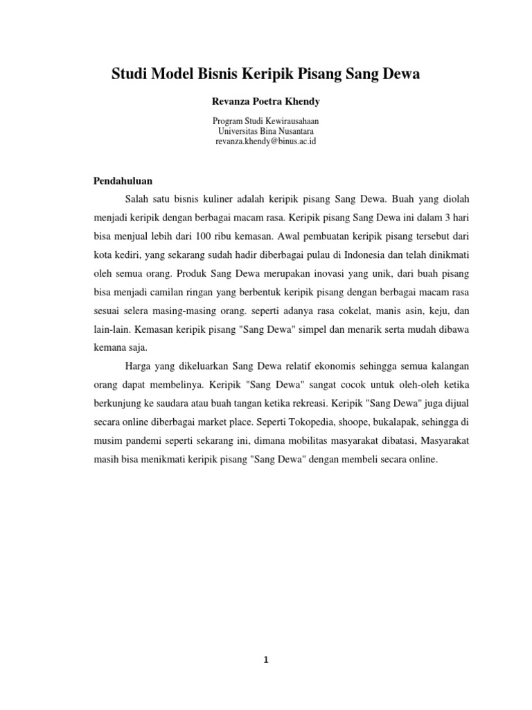 Revanza Poetra Khendy - Studi Model Bisnis Keripik Pisang Sang Dewa | PDF