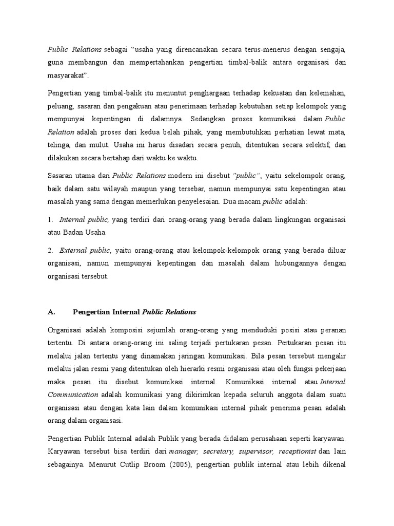 4 Pengertian Internal Dan Eksternal PR | PDF