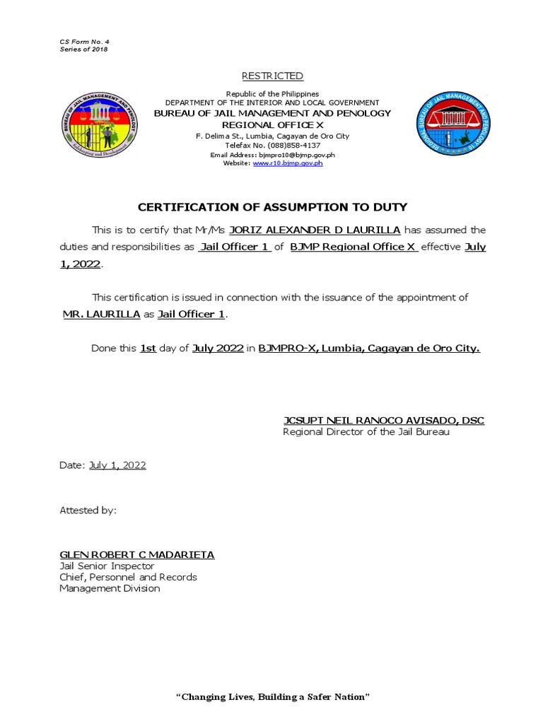 Assumption-to-Duty SAMPLE | PDF