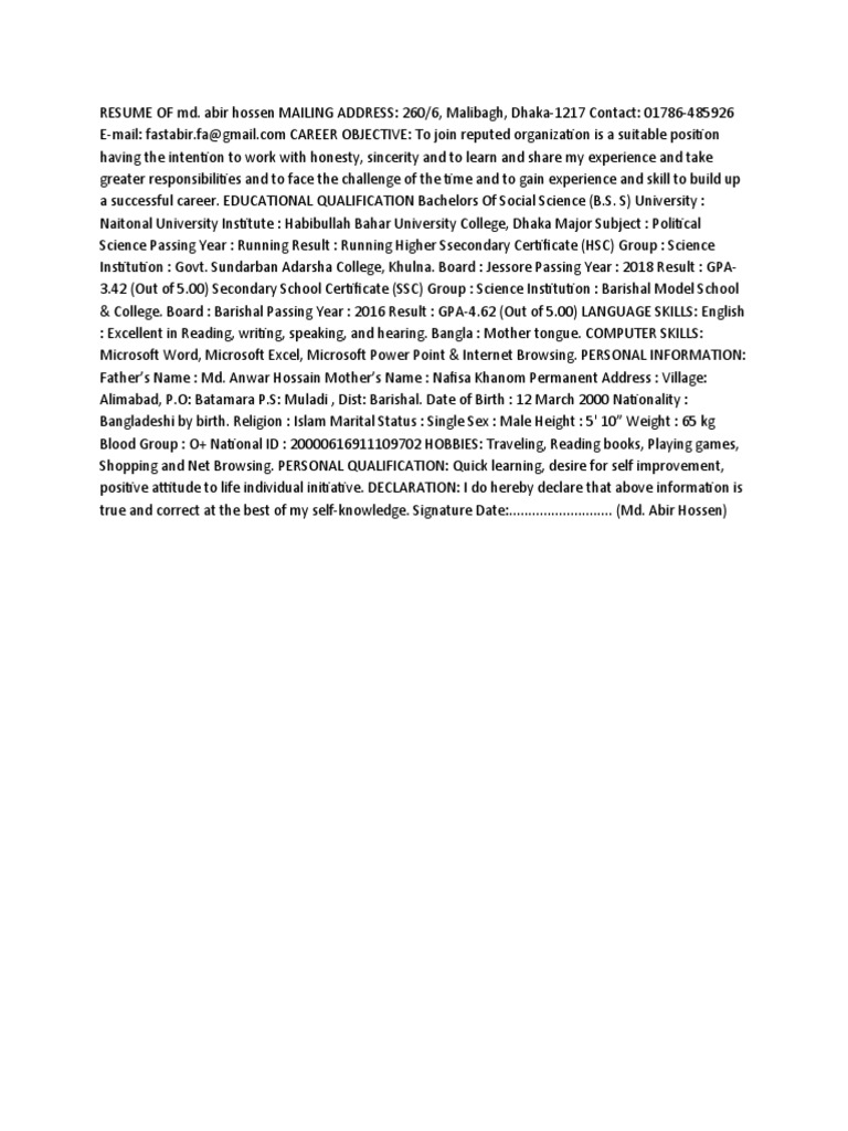 Resume of MD | PDF