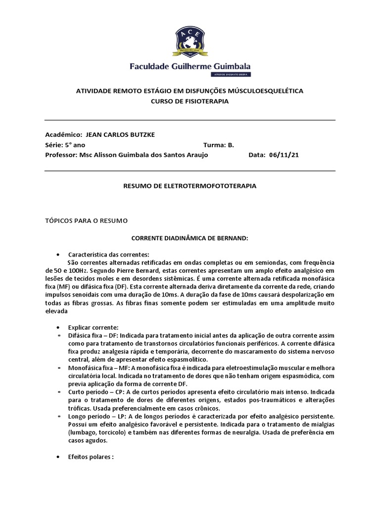 Atividade Eletro | Download grátis PDF | Laser | Ultrassom médico