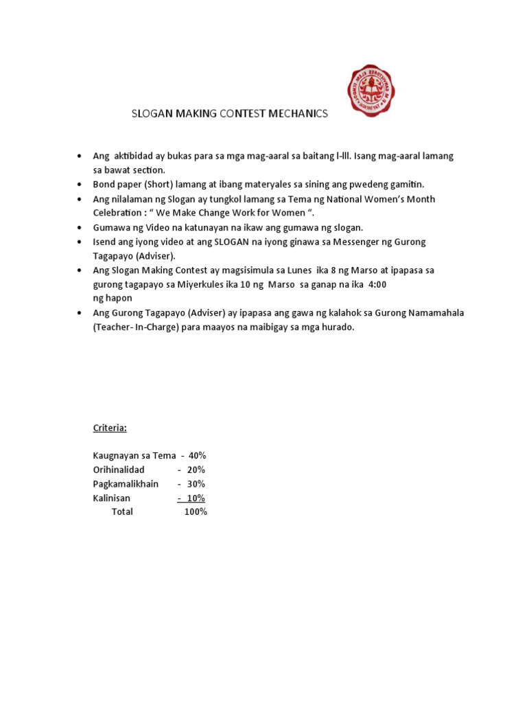 NWMC 2021 Mechanics On SloganPoster Making Contest Essay Writing | PDF