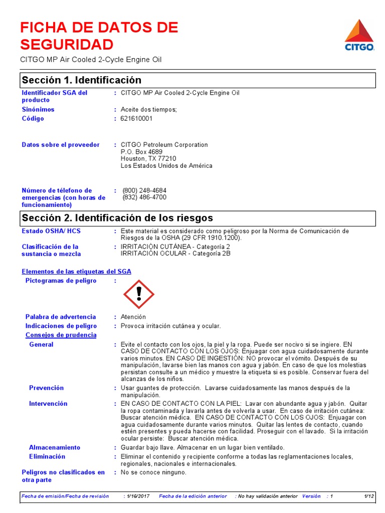 FDS Aceite Dos Tiempos | PDF | Residuos | Contaminación