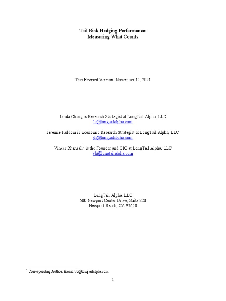 Tail Risk Hedging Performance: Measuring What Counts | PDF | Hedge ...