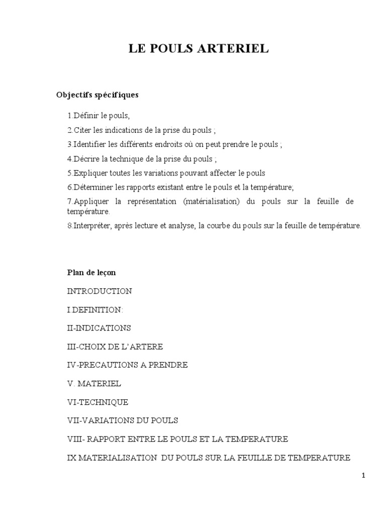 Comprendre le Pouls Artériel | PDF | Pouls | Fréquence cardiaque