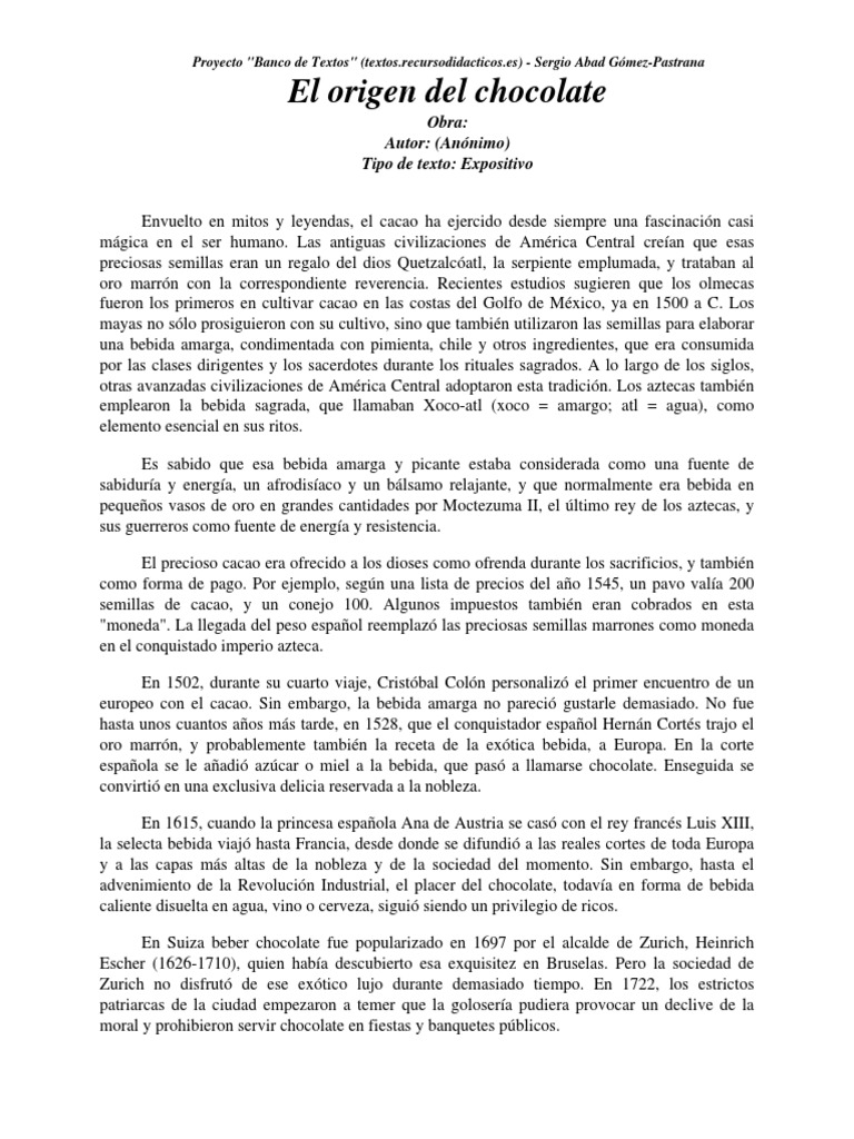 Historia y origen del chocolate | PDF | Chocolate | Comida y bebida