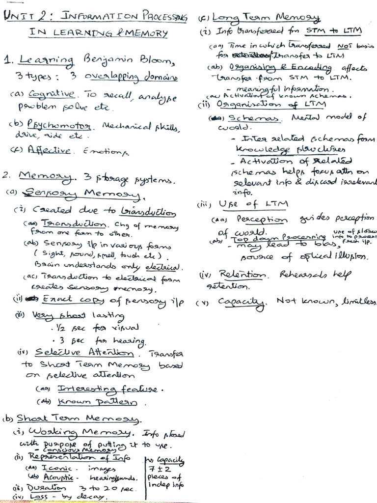Information Processing in Learning and Memory Notes | PDF