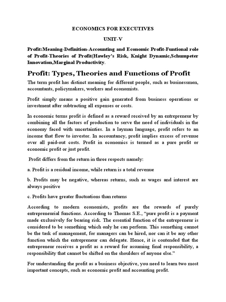 Profit: Types, Theories and Functions of Profit | PDF | Profit ...