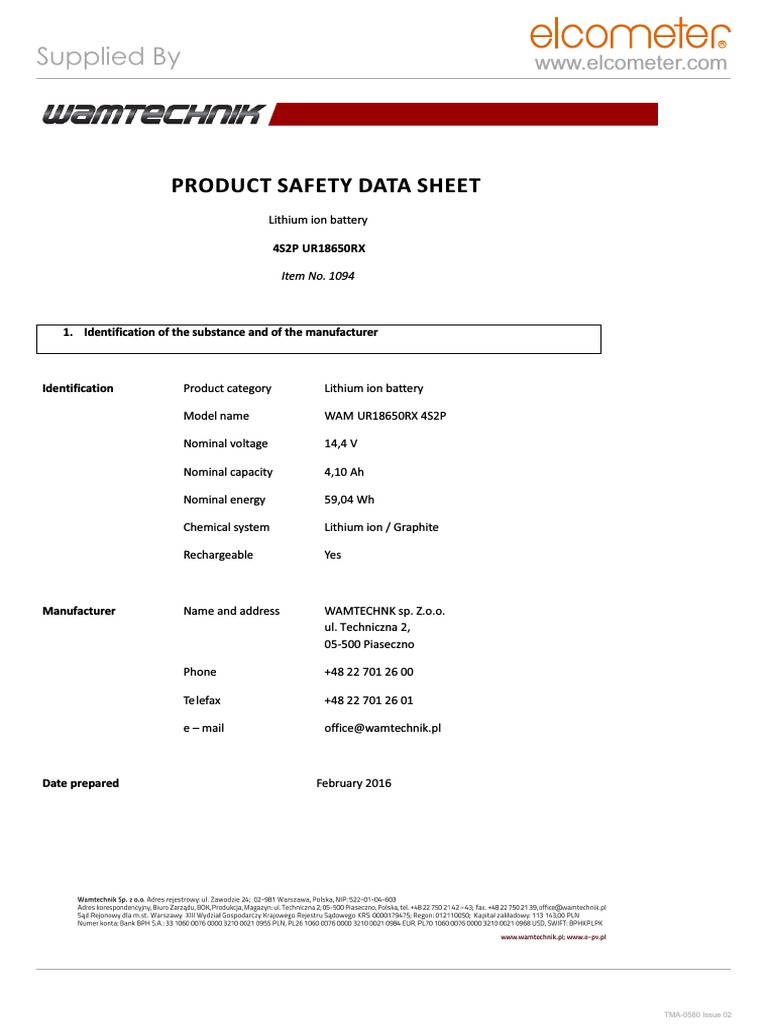 Lithium Ion Battery Safety Sheet | PDF | Rechargeable Battery ...