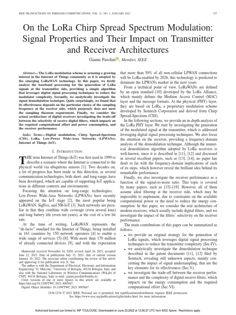On The LoRa Chirp Spread Spectrum Modulation Signal Properties and Their Impact On Transmitter ...
