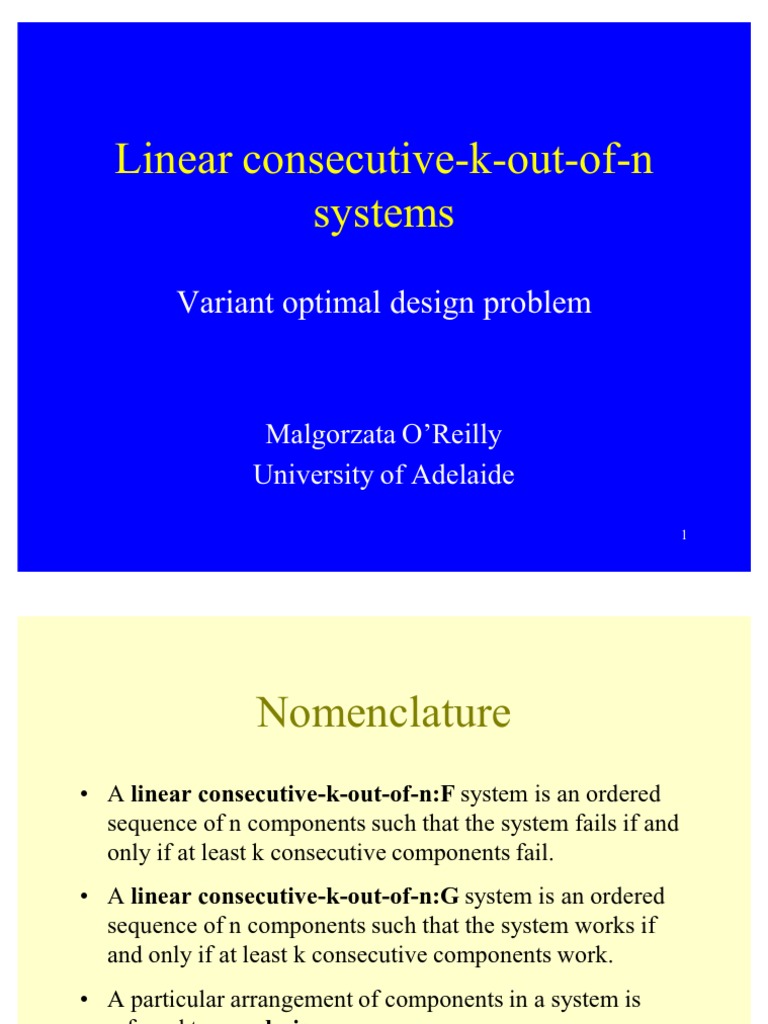 Linear+Consecutive k Out of n+Systems | Theorem | Reliability Engineering