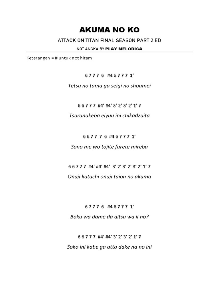 NOT ANGKA AKUMA NO KO | PDF