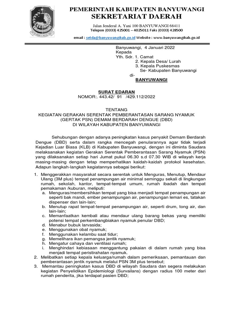 Surat Edaran Gertak PSN Setda | PDF