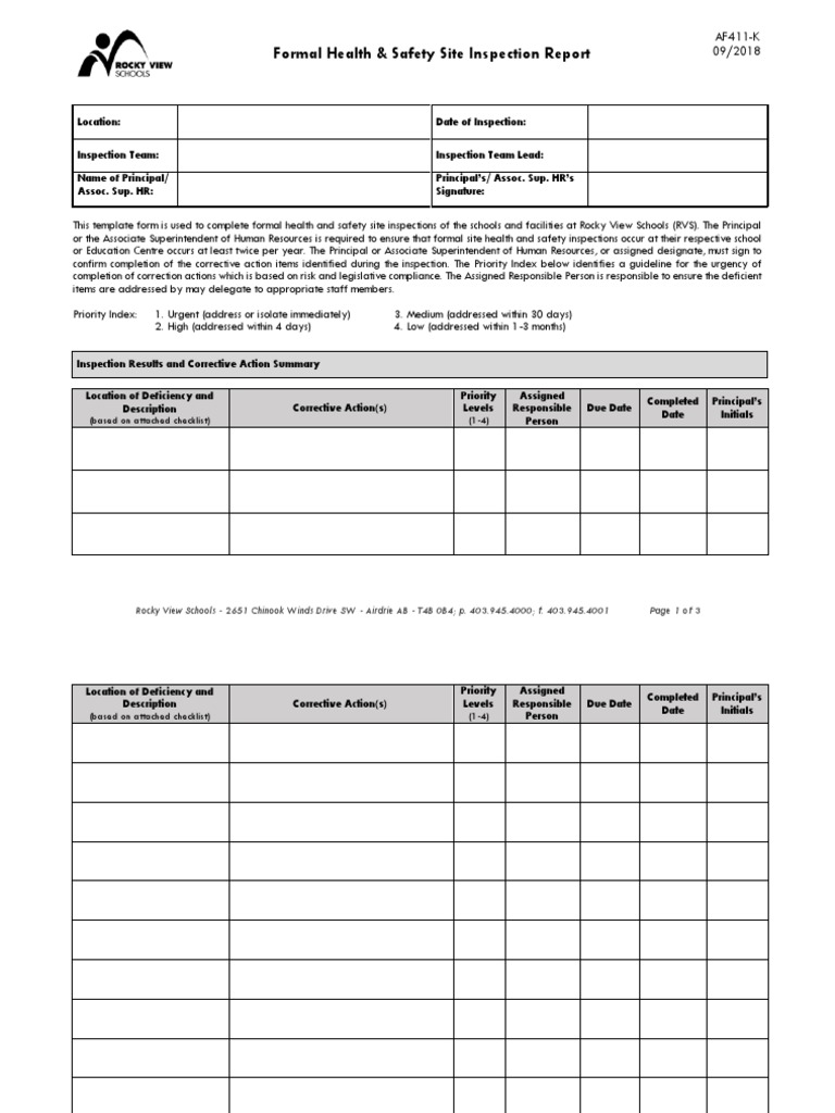 Formal Health & Safety Site Inspection Report Template | PDF ...