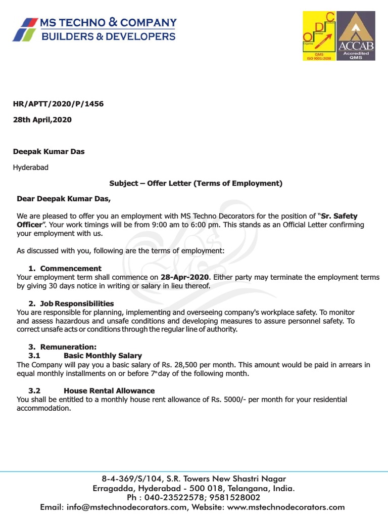 Deepak Offer Letter - PDF | PDF | Employment | Payments
