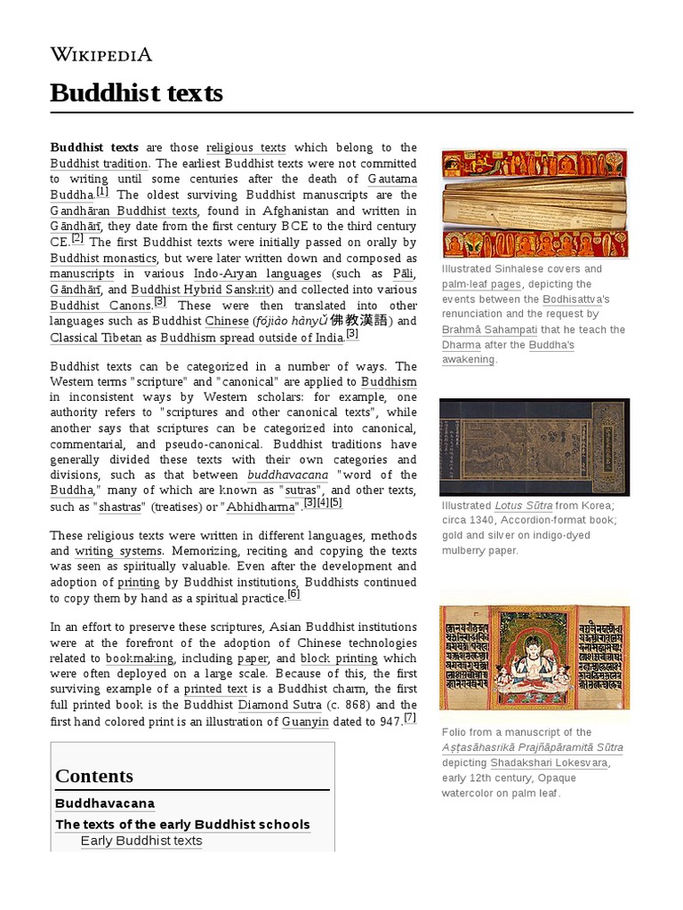 Buddhist Texts: Buddhist Texts Are Those Religious Texts Which Belong ...