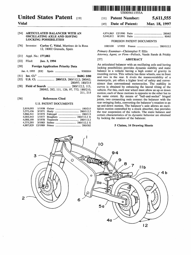 Patent US5611555 - Tilting System | PDF | Brake | Axle