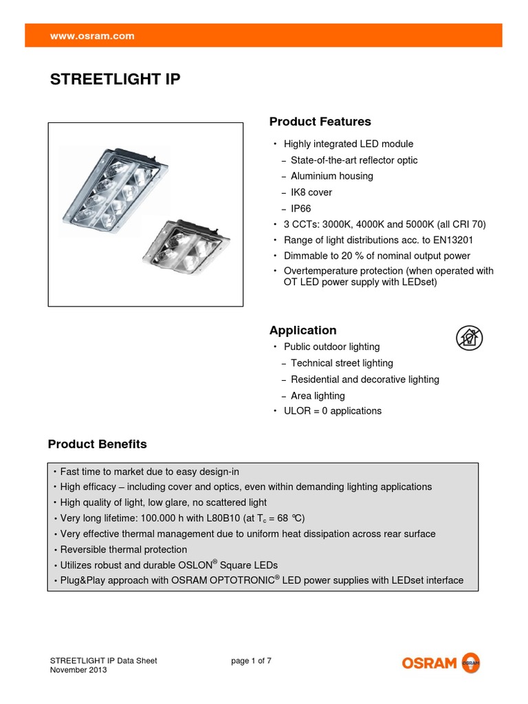 STREETLIGHT IP Family Data Sheet | PDF | Lighting | Light Emitting Diode