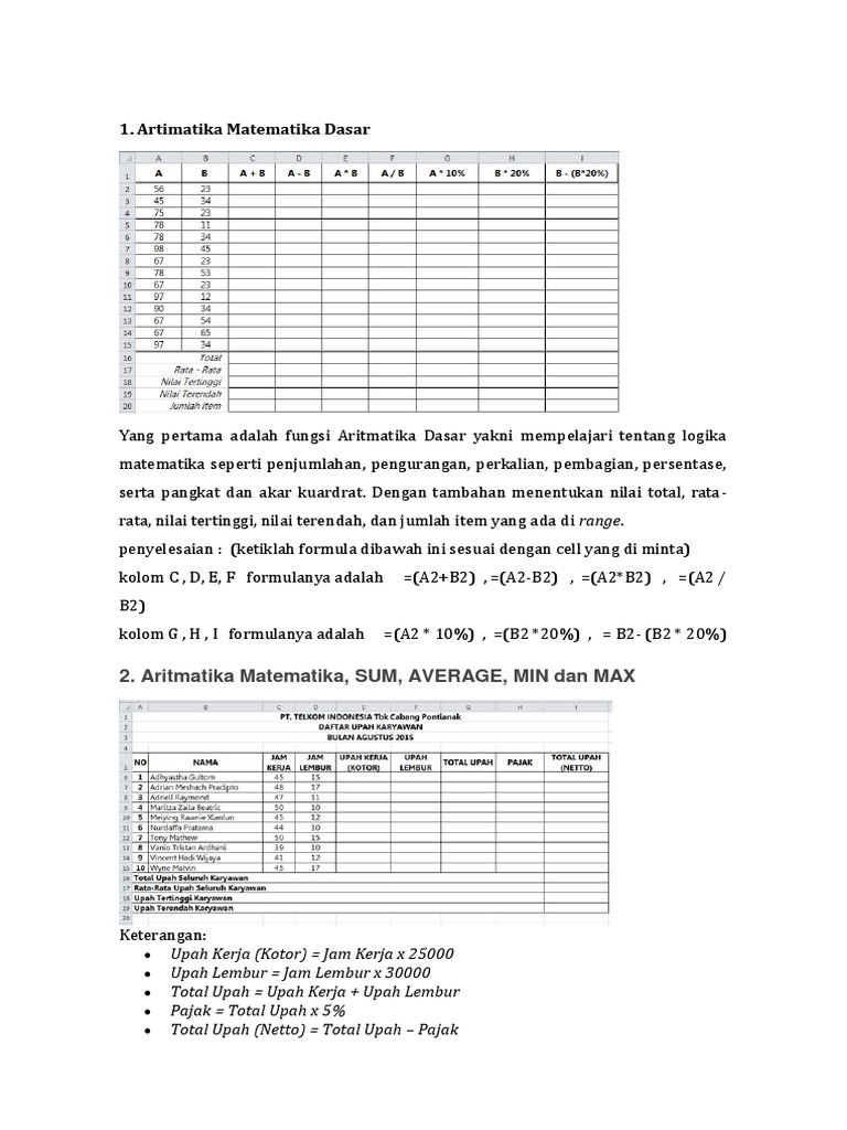 Aritmatika Dasar Pada Excel | PDF