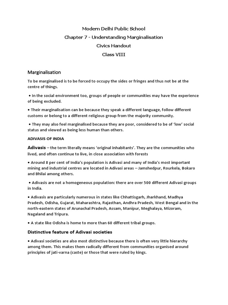 Marginalisation: Modern Delhi Public School Chapter 7 - Understanding ...