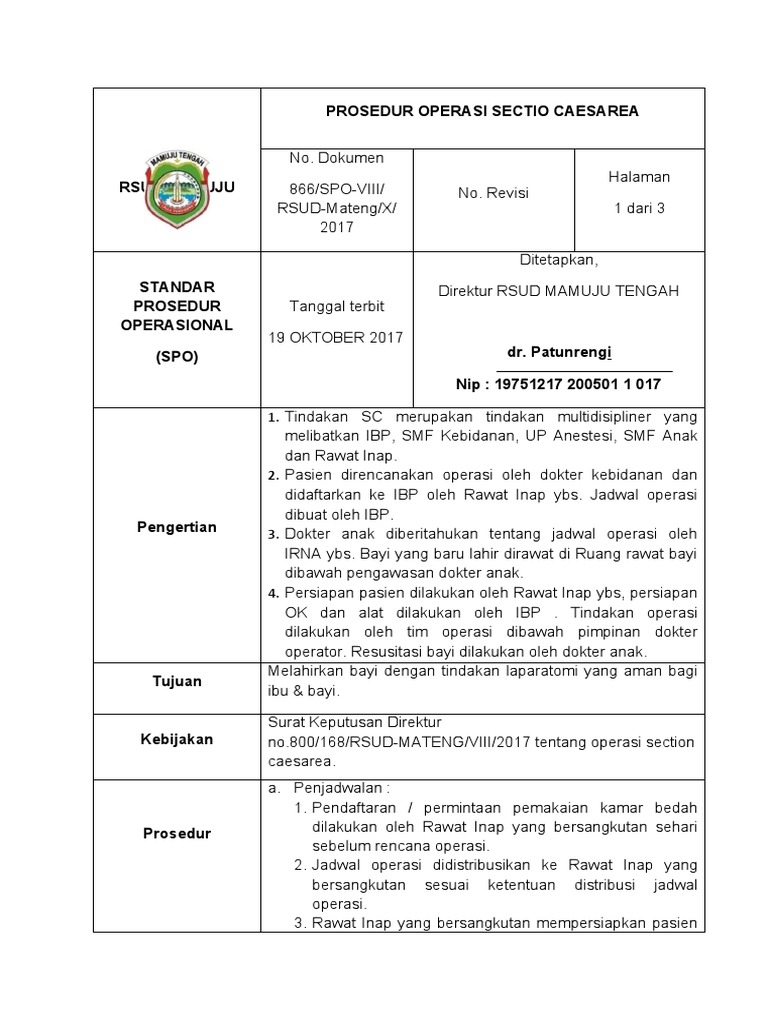 Prosedur Operasi Sectio Caesarea | PDF