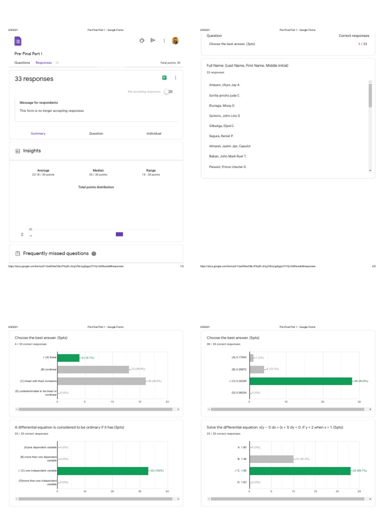 Pre-Final Part 1 - Google Forms | PDF | Equations | Differential Equations