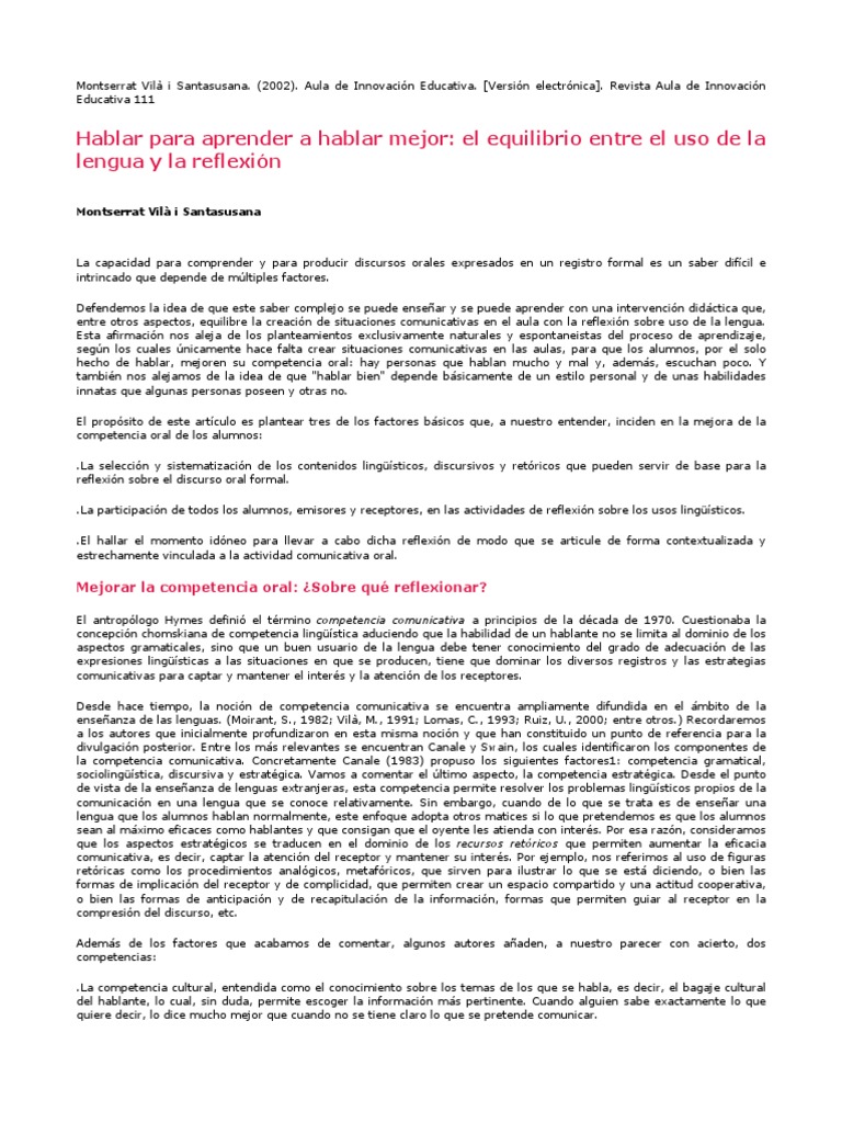 Mejorar la competencia oral en el aula | PDF | Aprendizaje | Lingüística