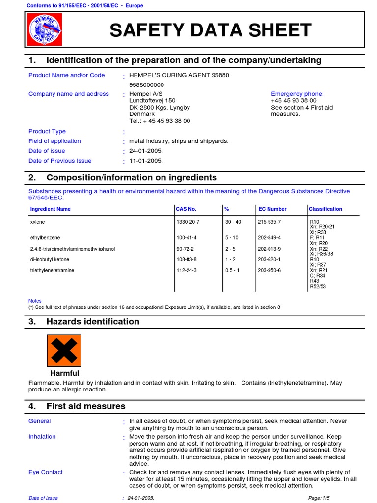 Hempel Curing Agent 95880 | Download Free PDF | Carbon Dioxide ...