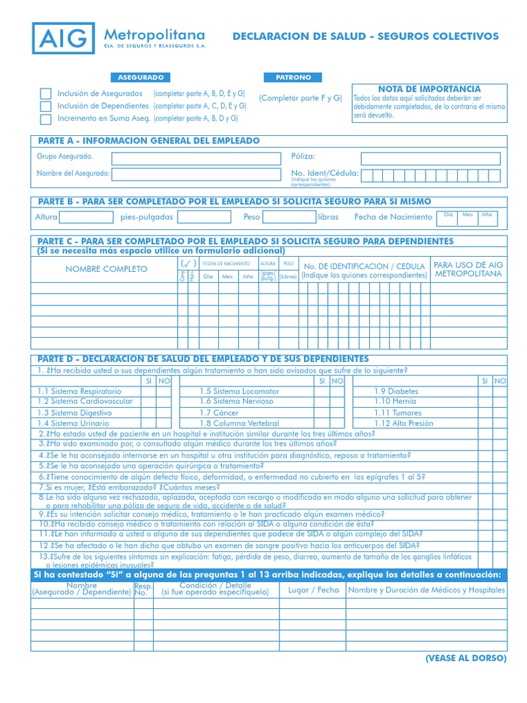 Declaracion de Salud Form | PDF | Seguro | Reaseguro